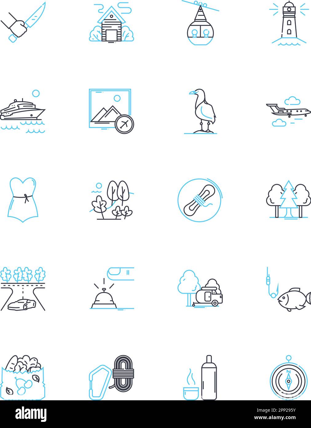 Ski holiday linear icons set. Snow, Alpine, Powder, Mountain, Resort ...