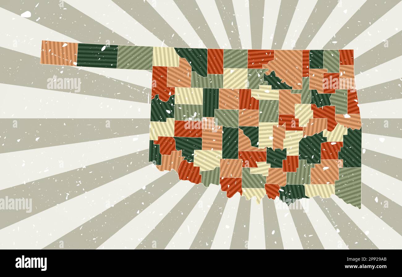 Oklahoma vintage map. Grunge poster with map of the US state in retro ...
