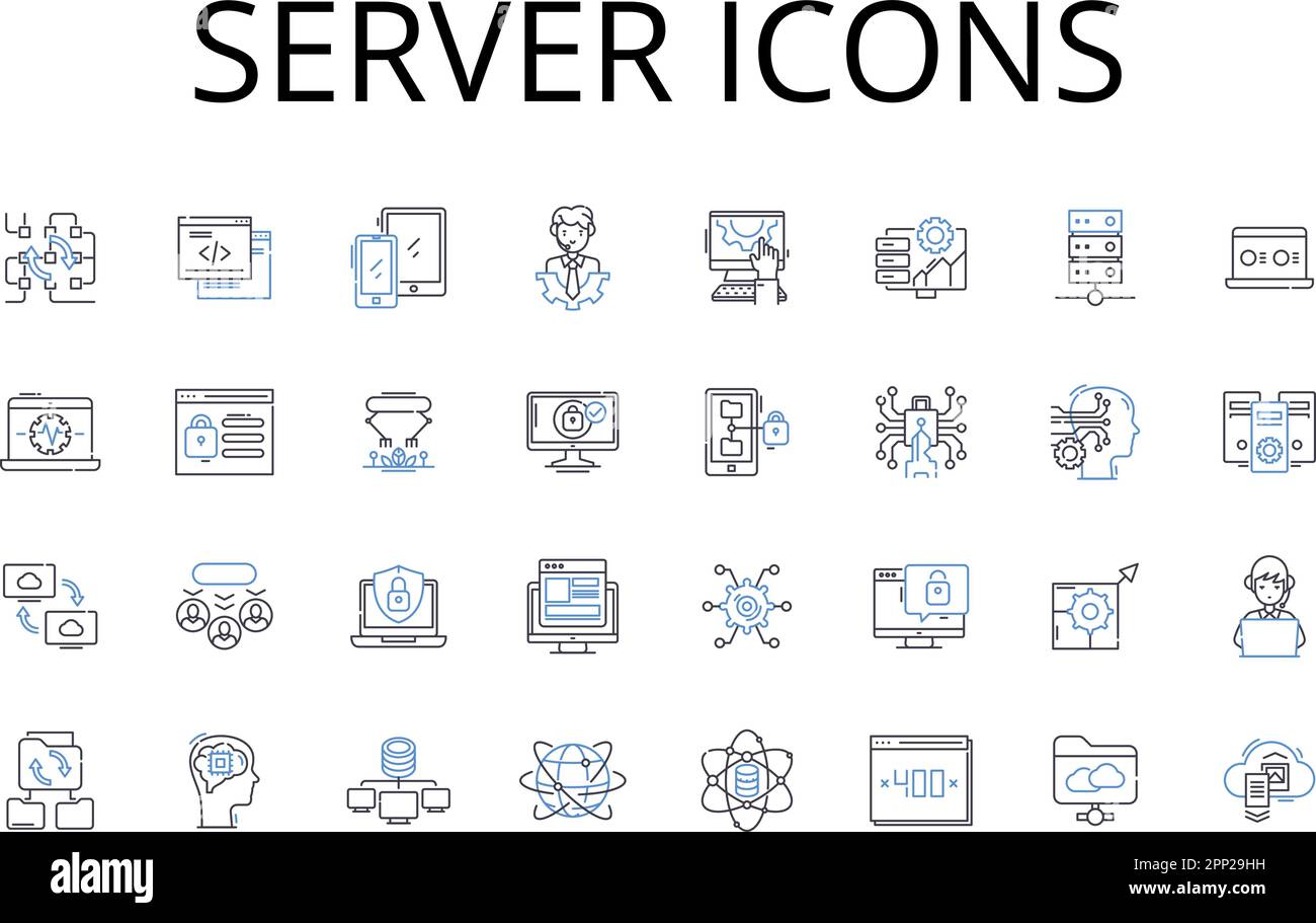Server icons line icons collection. Computer symbols, Desktop graphics, Interface buttons, App ...