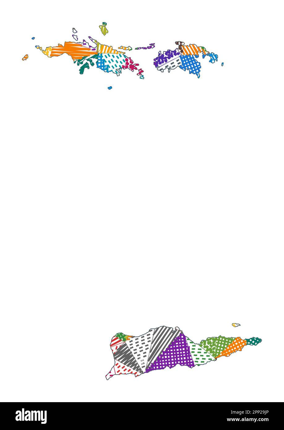 Kid style map of Virgin Islands. Hand drawn polygons in the shape of ...