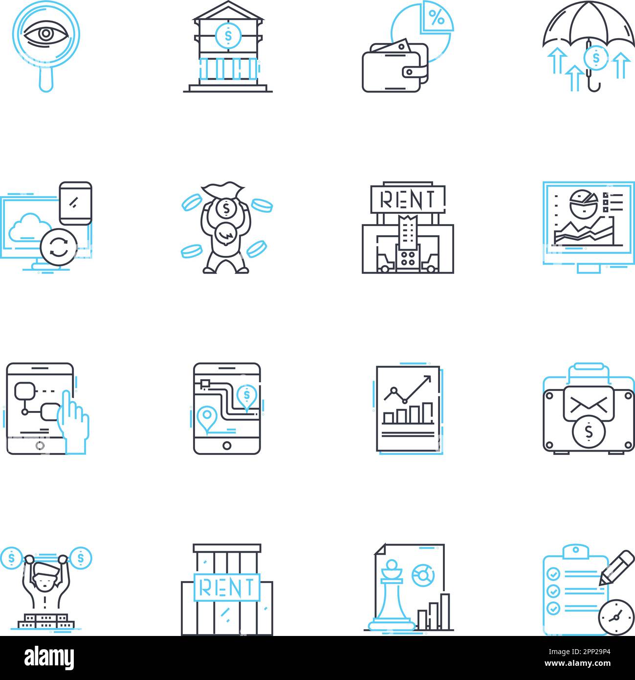 Financial consciousness and guidance linear icons set. budgeting ...
