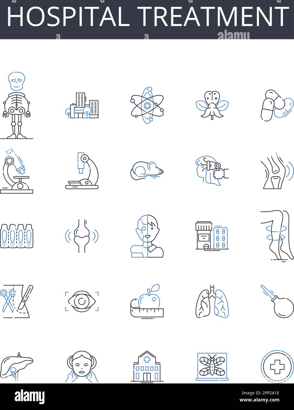 Hospital treatment line icons collection. Medical care, Doctor visit ...