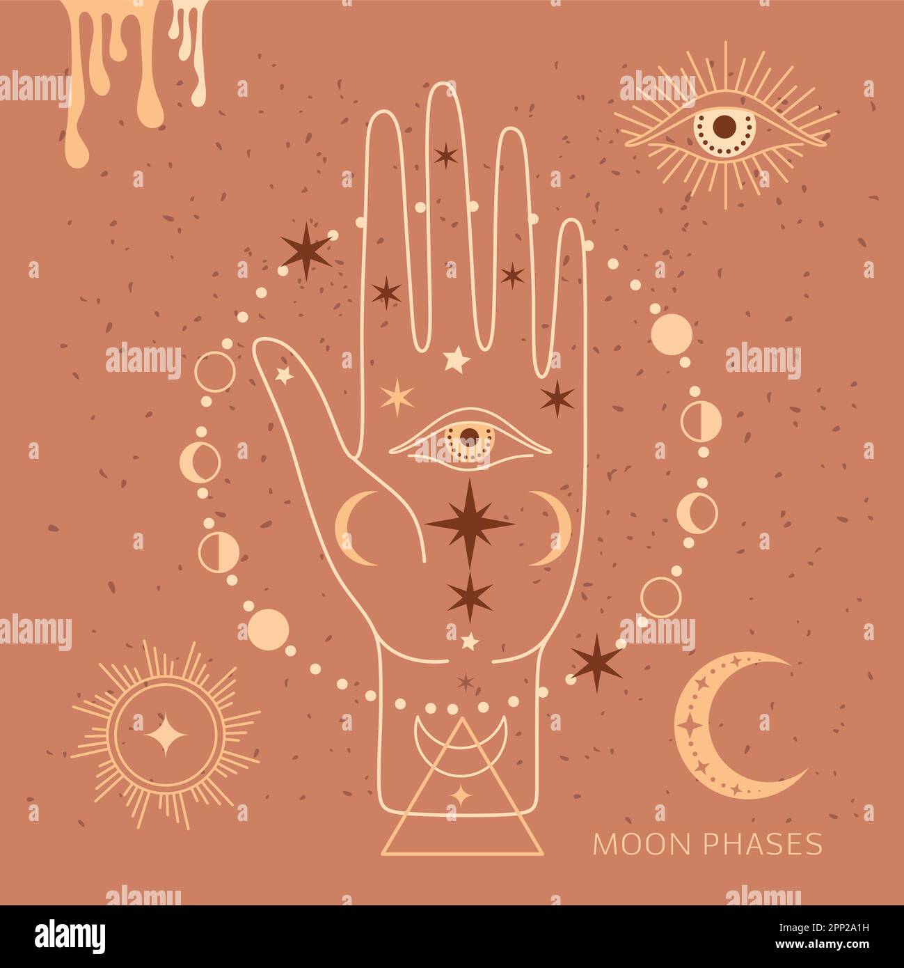 Mystical moon phases and woman hand, alchemy esoteric magic space ...