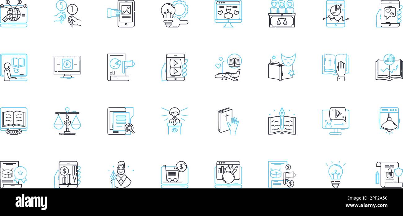 Intellectual property linear icons set. Copyright, Patent, Trademark ...