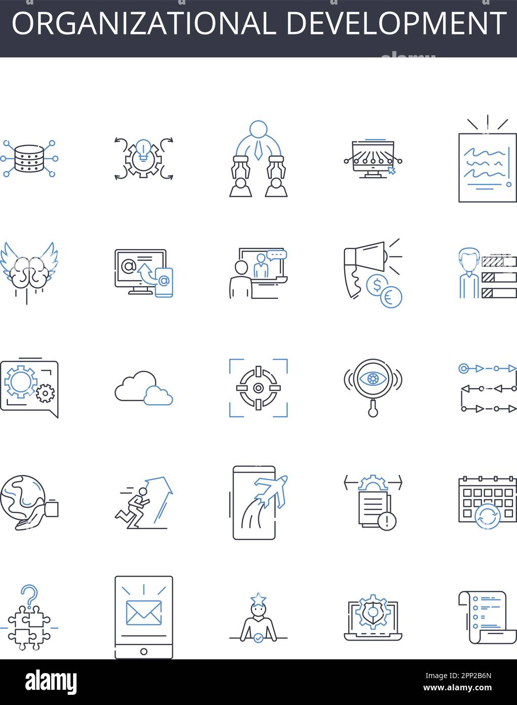 Organizational development outline icons collection. Business strategy ...