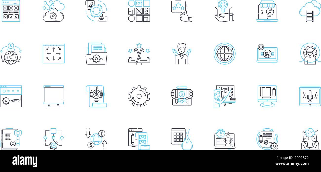 Company organization linear icons set. Vision, Mission, Values, Culture ...