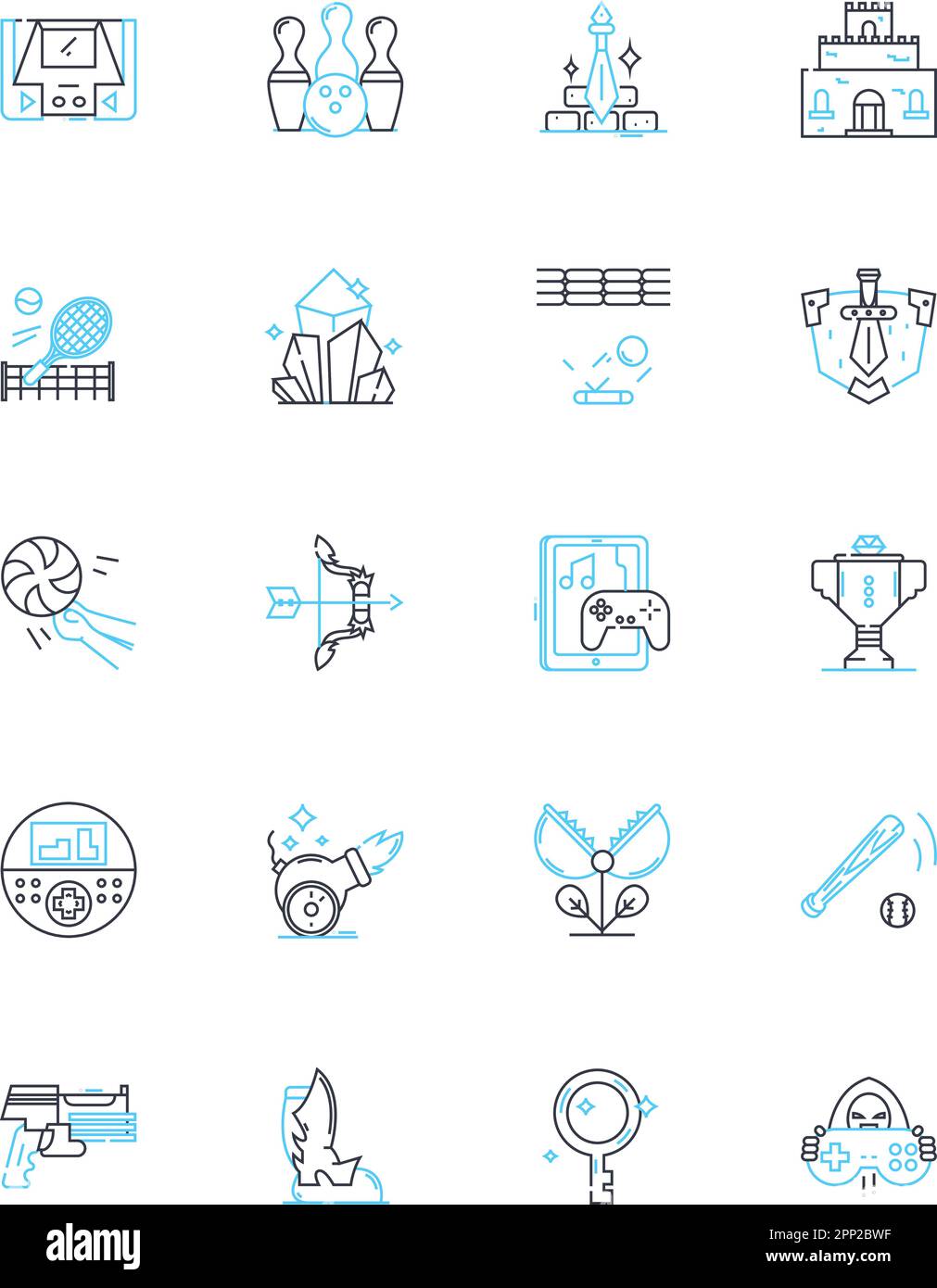 Amusement linear icons set. Thrill, Fun, Happiness, Adventure ...