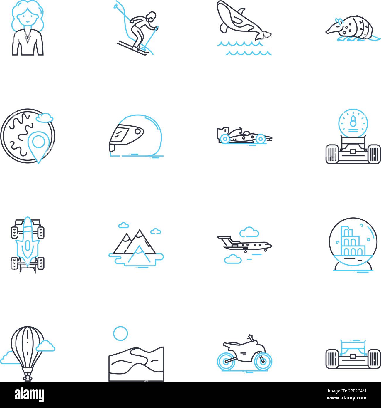 Adventure tourism linear icons set. Expedition, Trekking, Canoeing ...