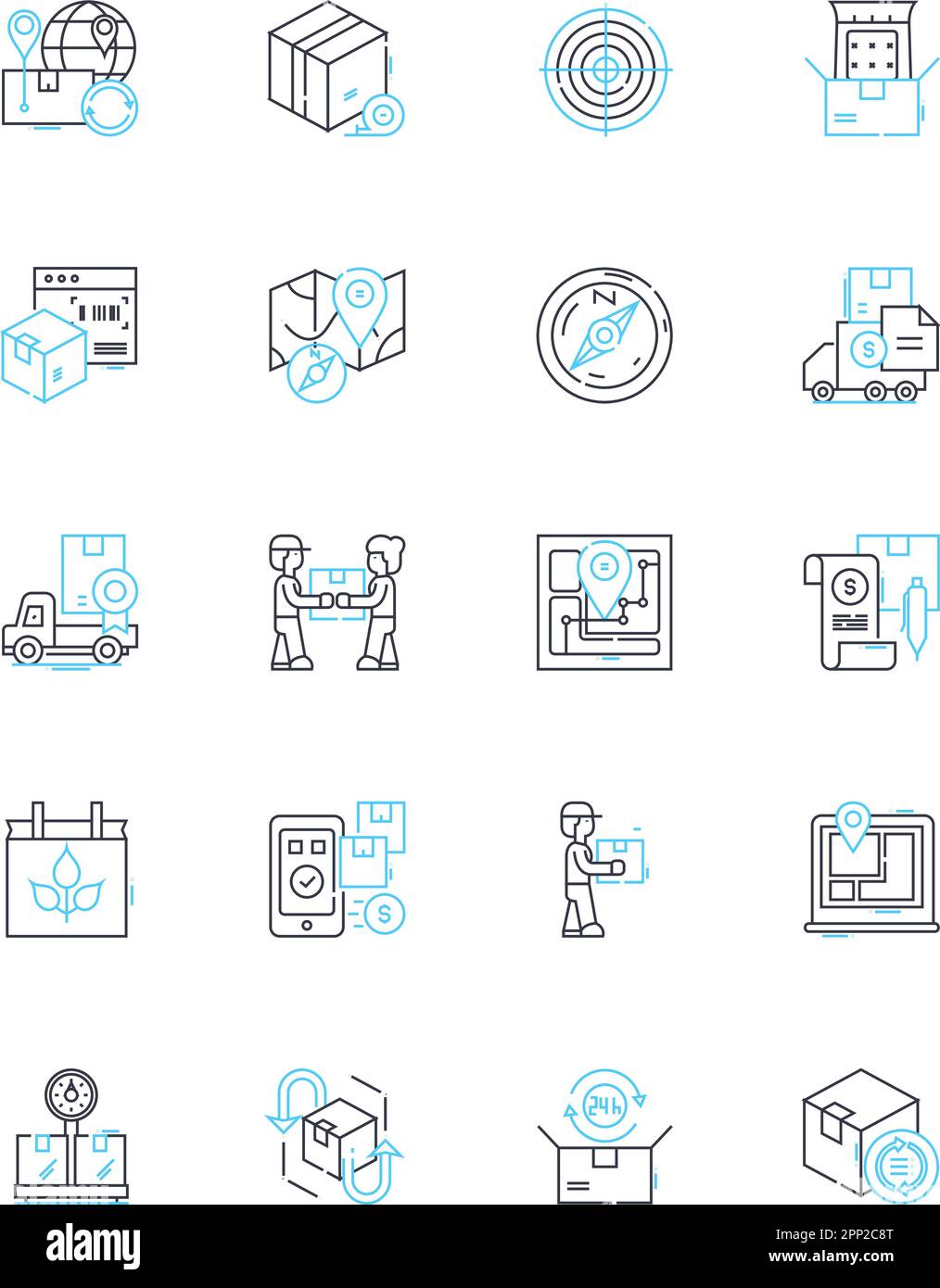 Shipping and handling linear icons set. Carrier, Freight, Packaging, Delivery, Dispatch ...
