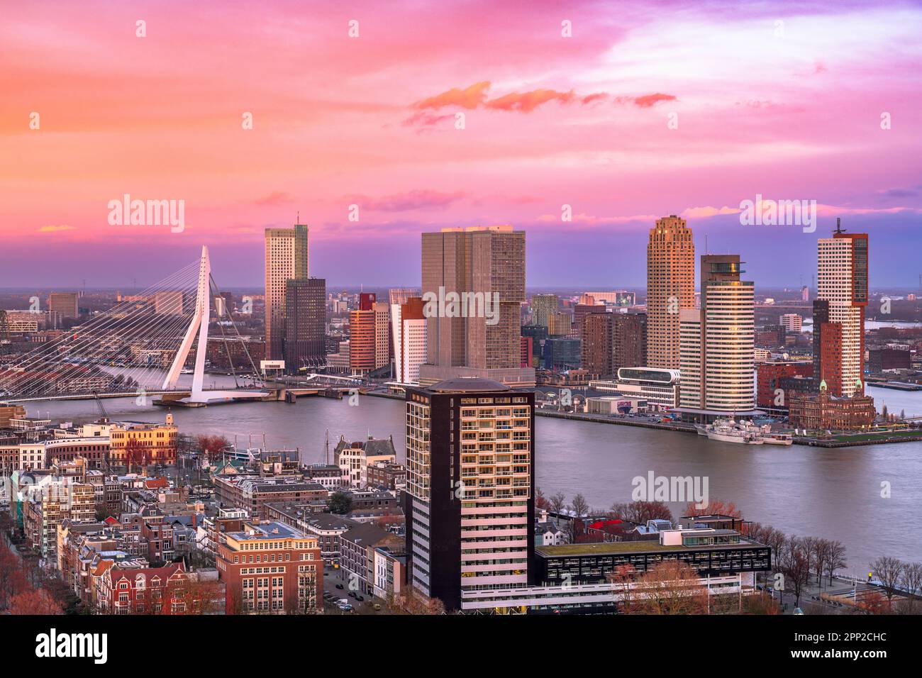 Rotterdam, Netherlands, city skyline over the Nieuwe Maas River at ...