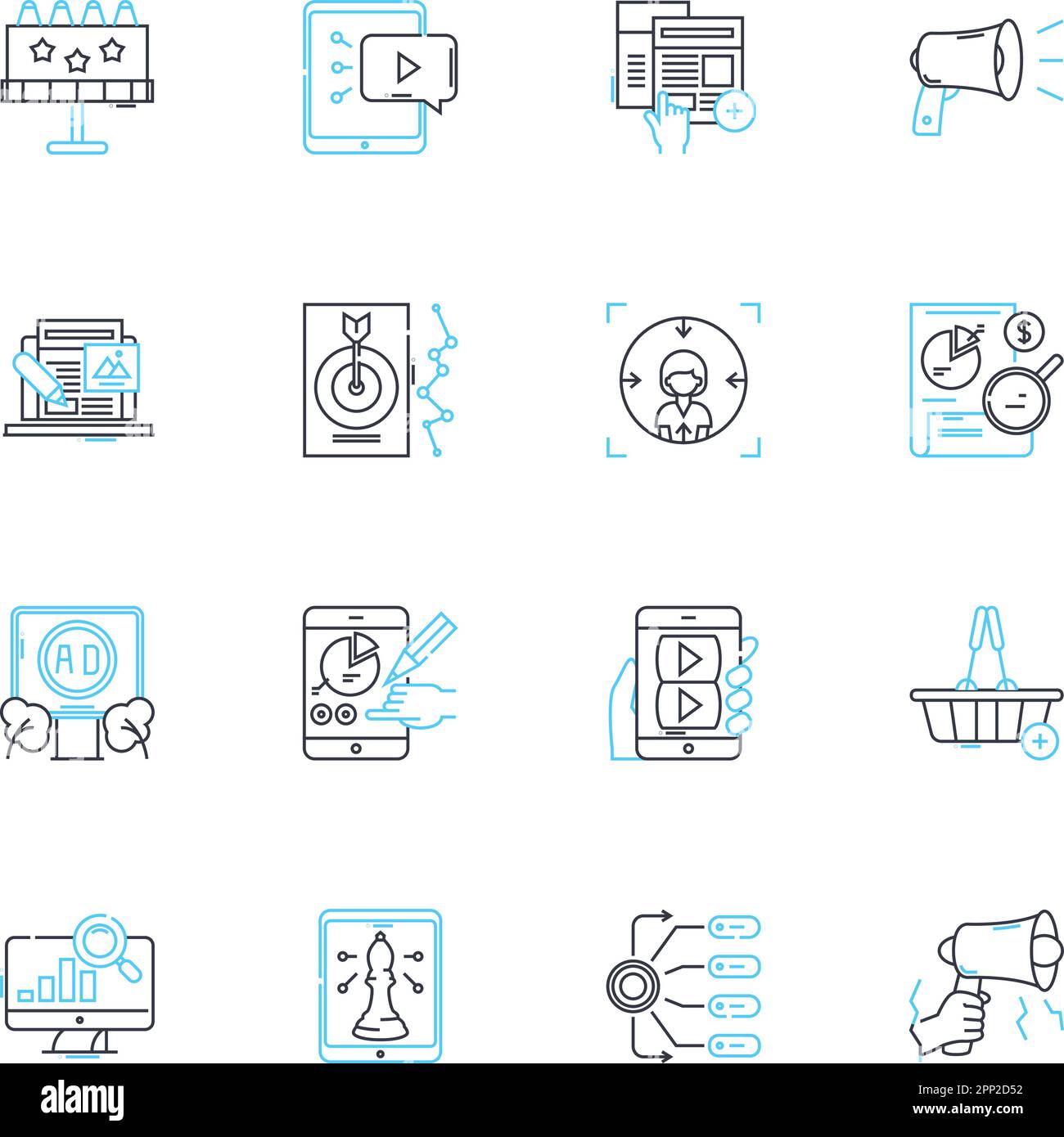 Social strategy linear icons set. Engagement, Content, Platforms ...