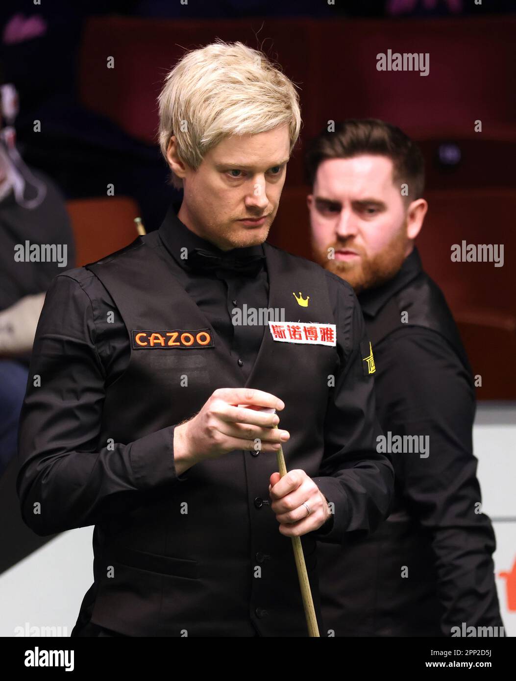 Neil Robertson (left) and Jak Jones during day seven of the Cazoo World ...