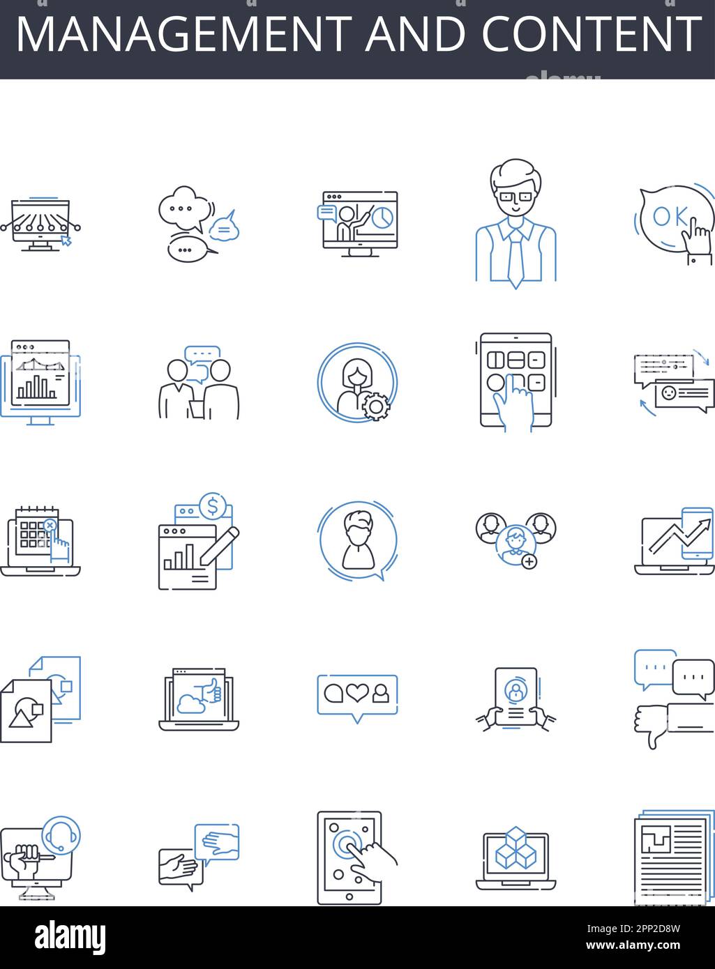 Management And Content Line Icons Collection Administration
