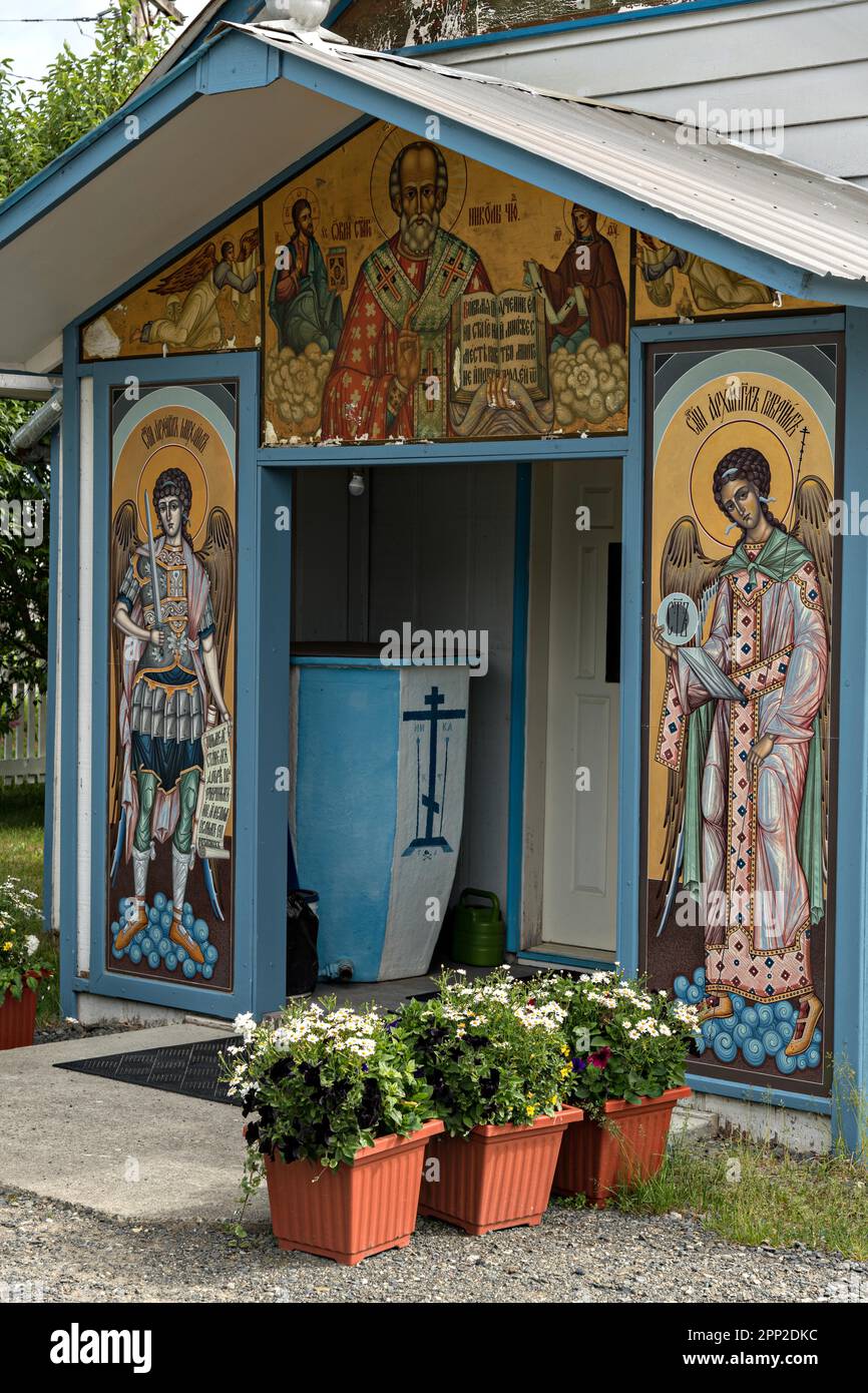 The mural covered entrance of Saint Nicholas Russian Orthodox Church in ...