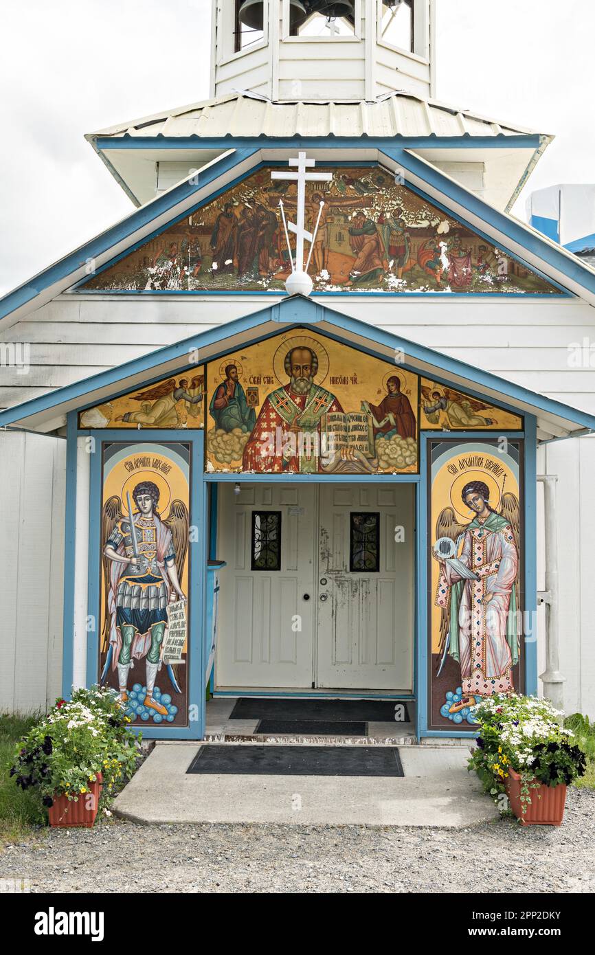 The mural covered entrance of Saint Nicholas Russian Orthodox Church in ...