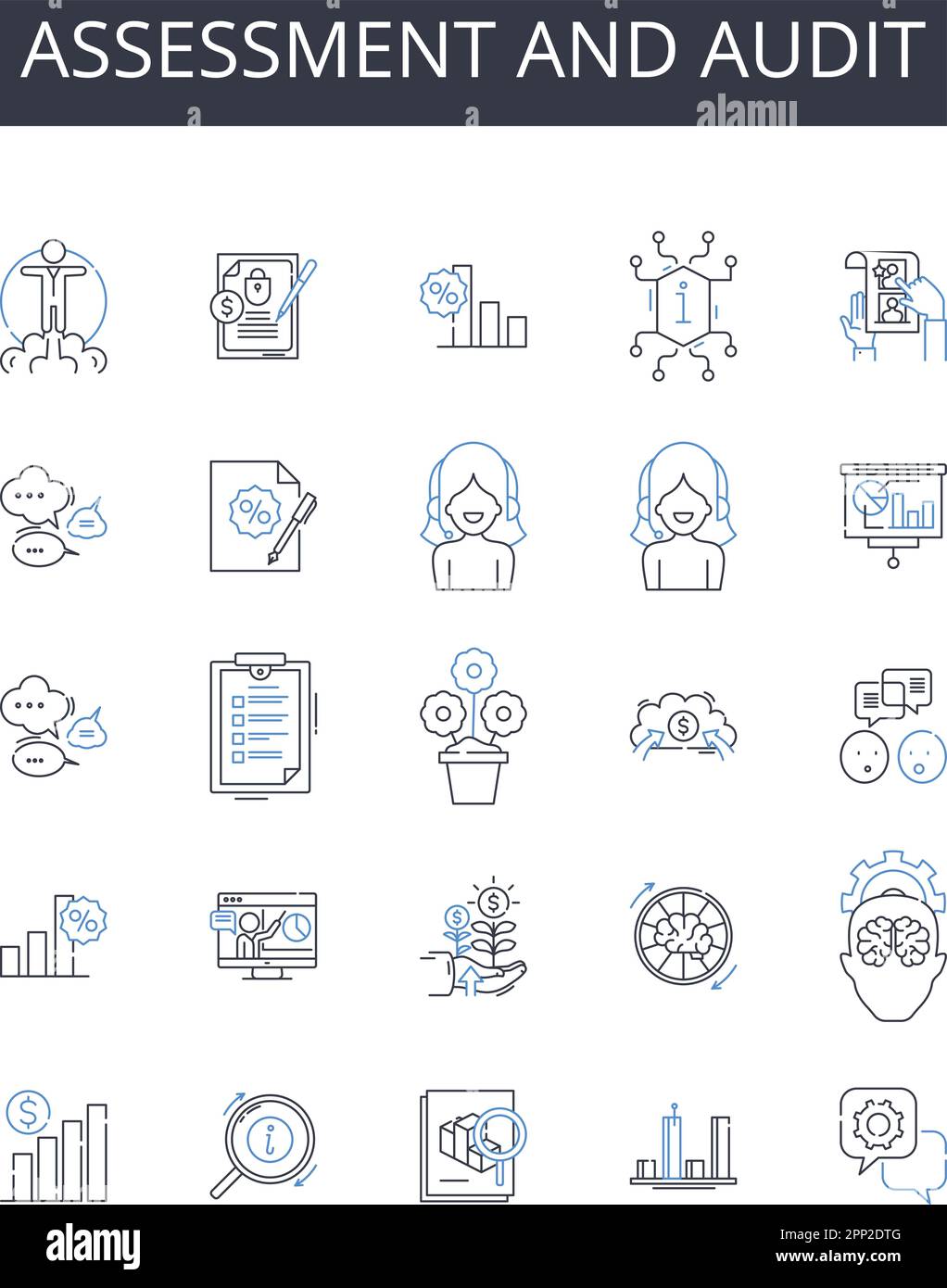 Assessment And Audit Line Icons Collection Analysis And Evaluation