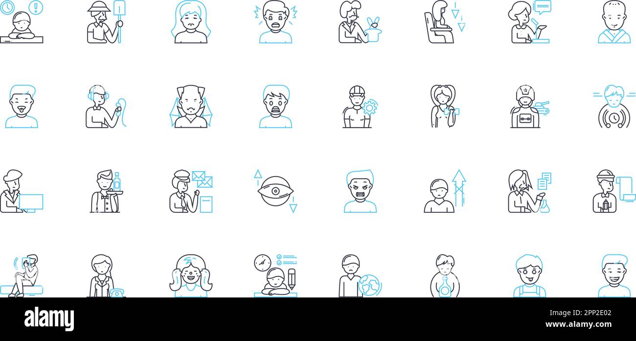 Excited energy linear icons set. Thrill, Euphoria, Enthusiasm ...