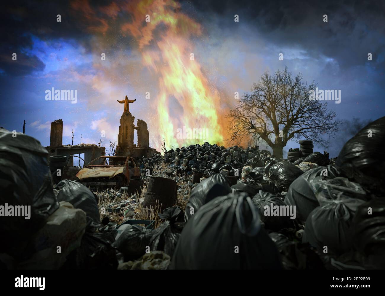 Garbage dump in fire in the countryside Stock Photo - Alamy