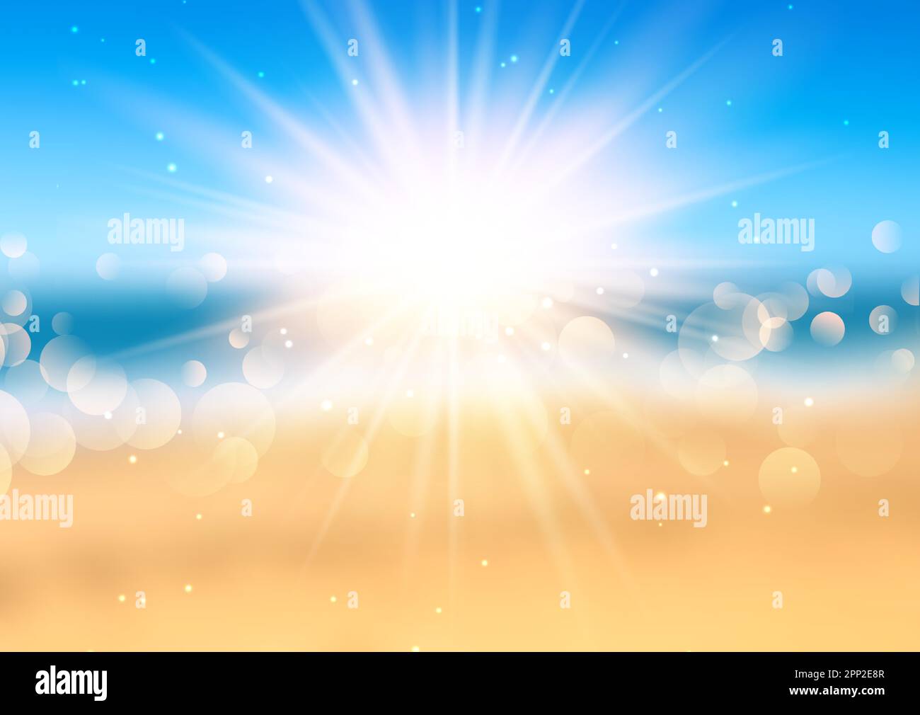 Beach themed background with sun and bokeh lights design Stock Vector ...