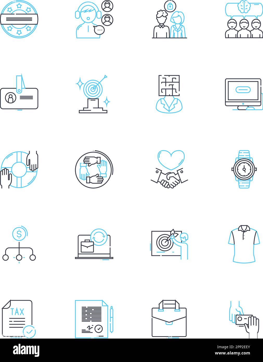 Desk job linear icons set. Sedentary, Monotonous, Productivity ...