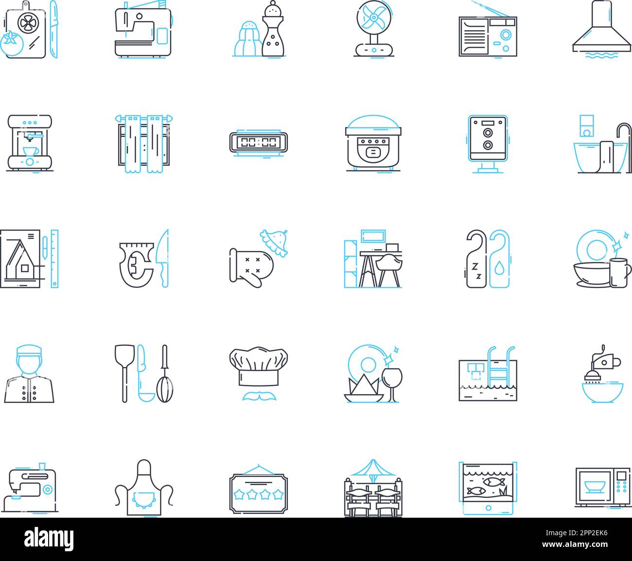Kitchenette linear icons set. Compact, Cozy, Efficient, Minimal ...