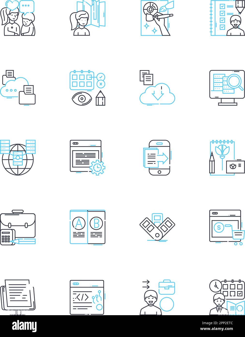 Marketing manual linear icons set. Strategy, Branding, Analytics, Targeting, Campaign ...