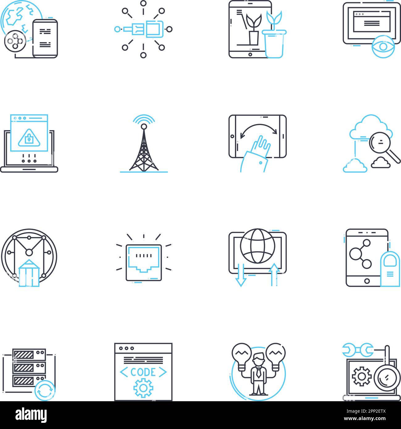 Cloud Devices Linear Icons Set Storage Computing Mobility Efficiency Connectivity