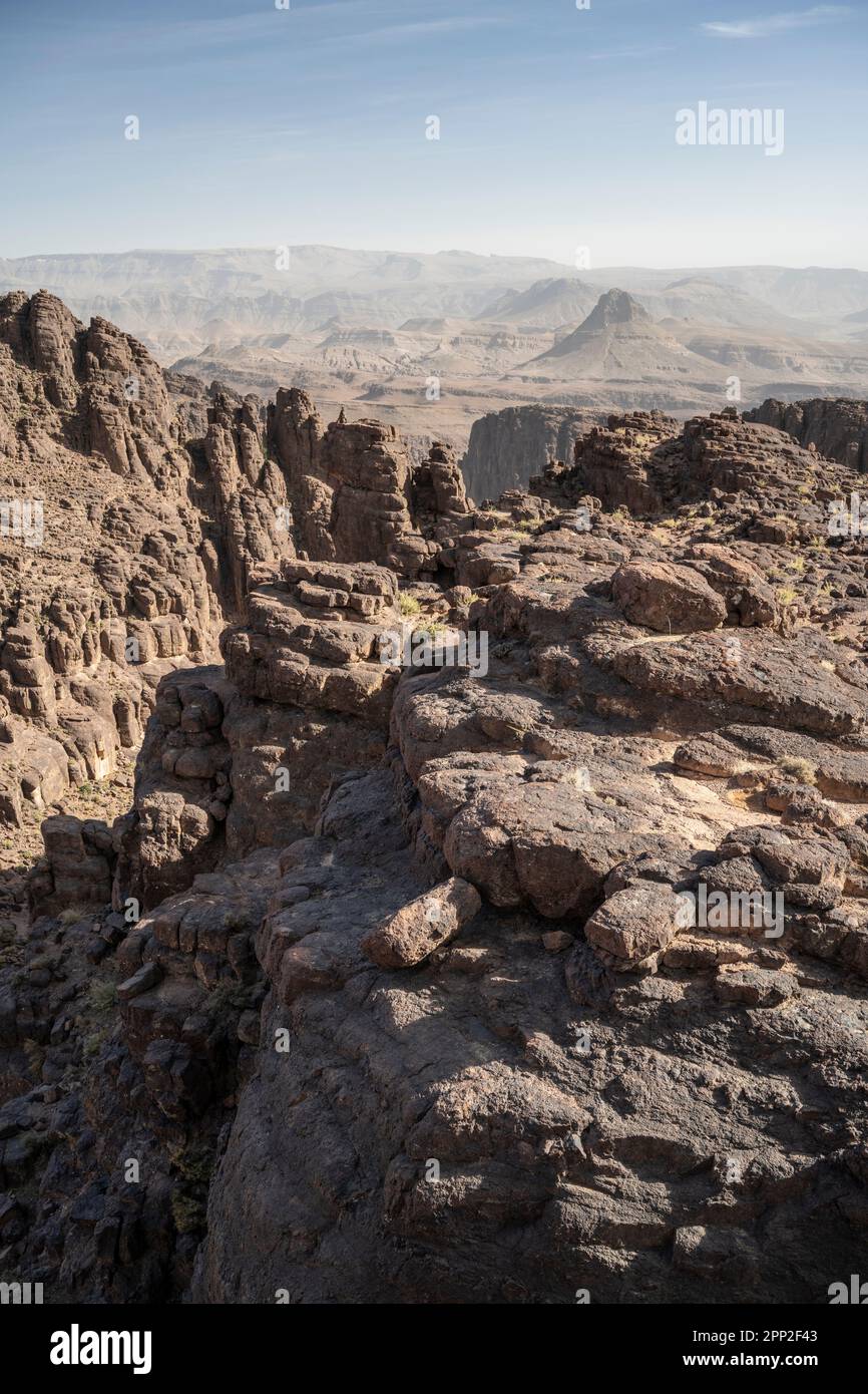 Arid landscape of the Anti-Atlas mountains seen from the Tizi n ...