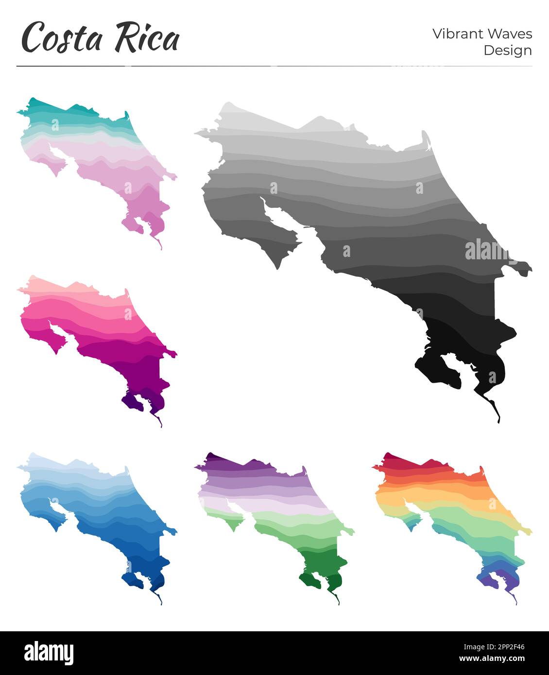 Set of vector maps of Costa Rica. Vibrant waves design. Bright map of ...