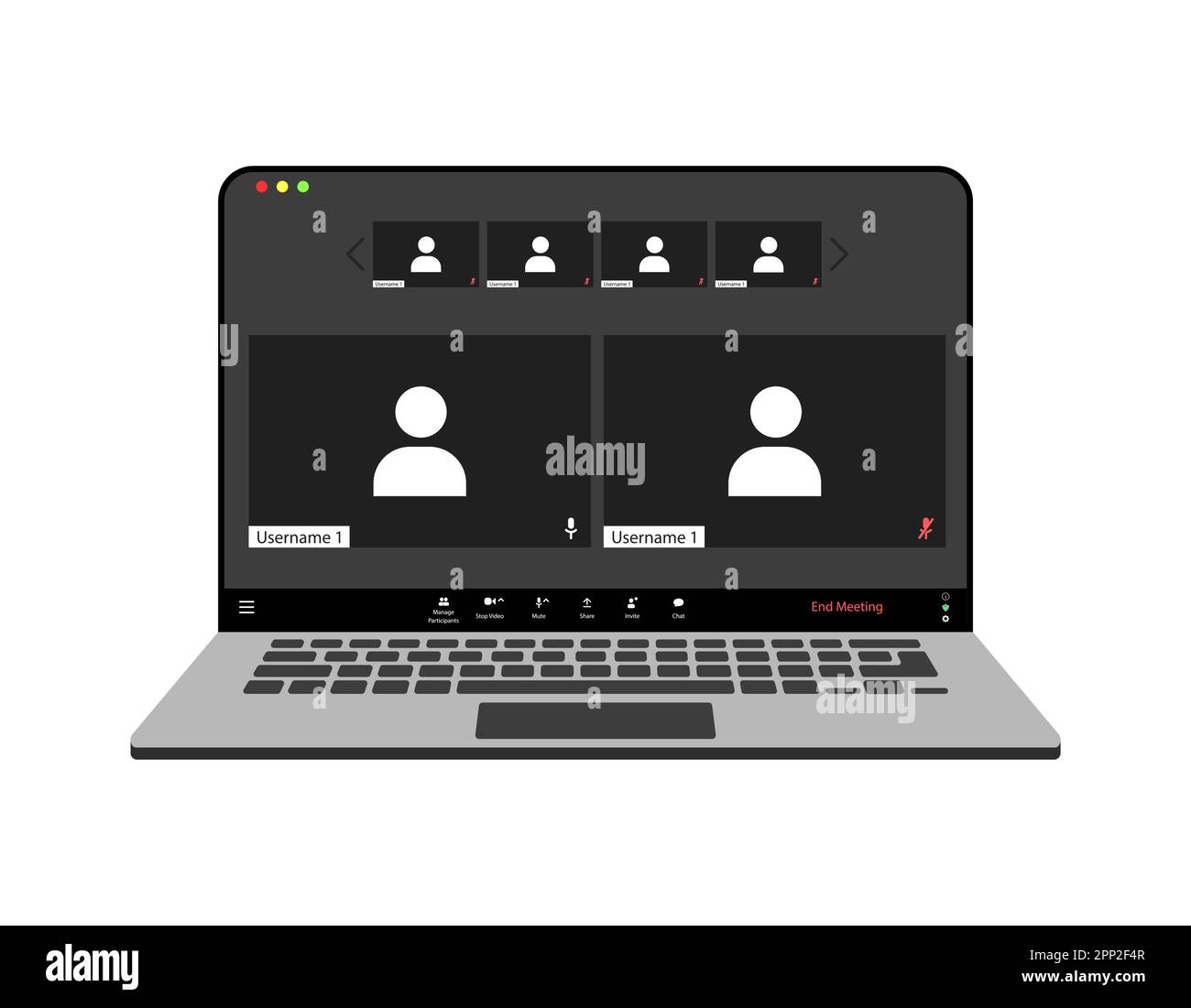Videocall interface, video call screen icons and UI template for laptop ...