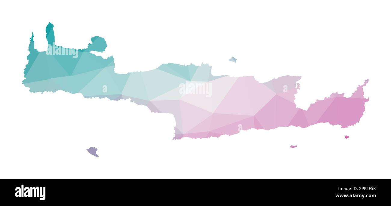 Polygonal map of Crete. Geometric illustration of the island in emerald ...