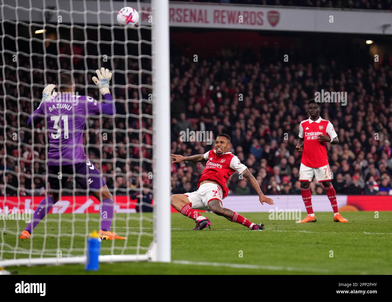Arsenal's Gabriel Jesus shoots over during the Premier League match at ...
