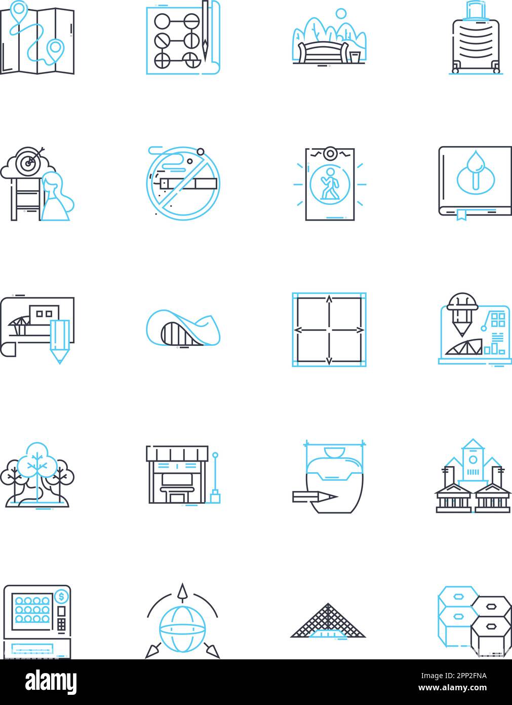 Planning Drafting linear icons set. Blueprint, Sketch, Outline ...