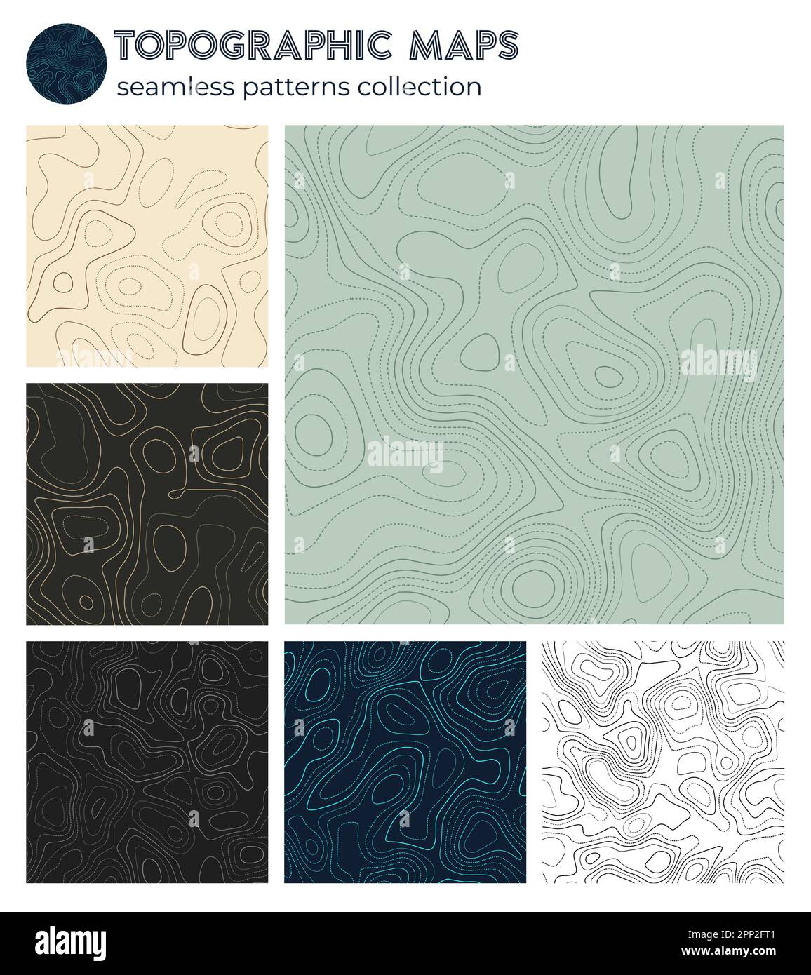 Topographic maps. Amazing isoline patterns, seamless design ...