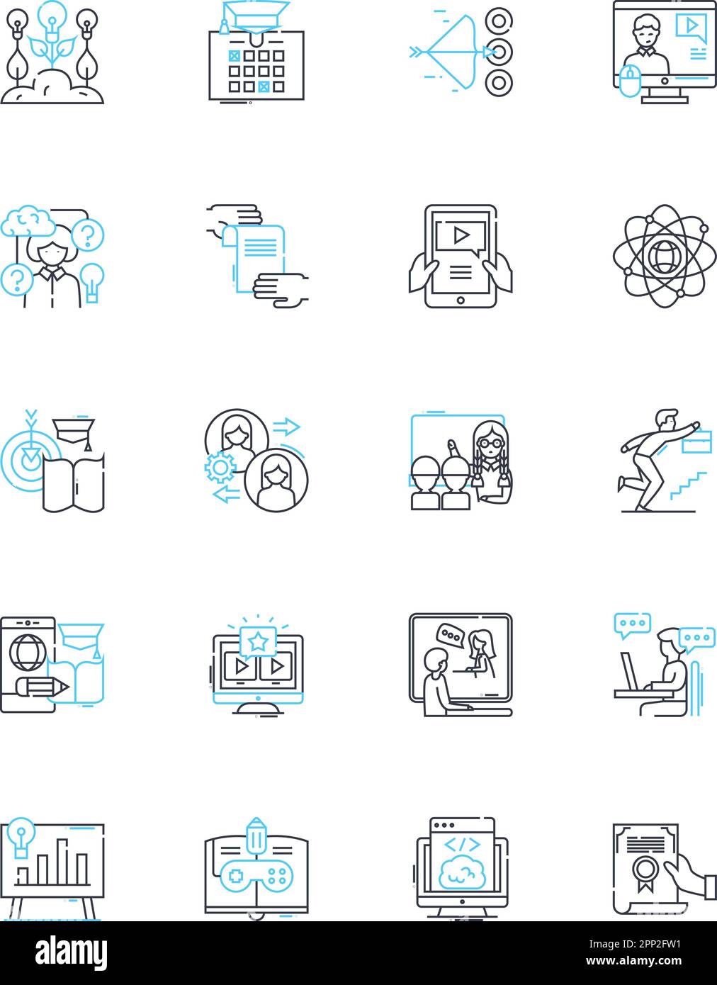 Knowledge acquisition linear icons set. Learning, Comprehension, Understanding, Cognition ...