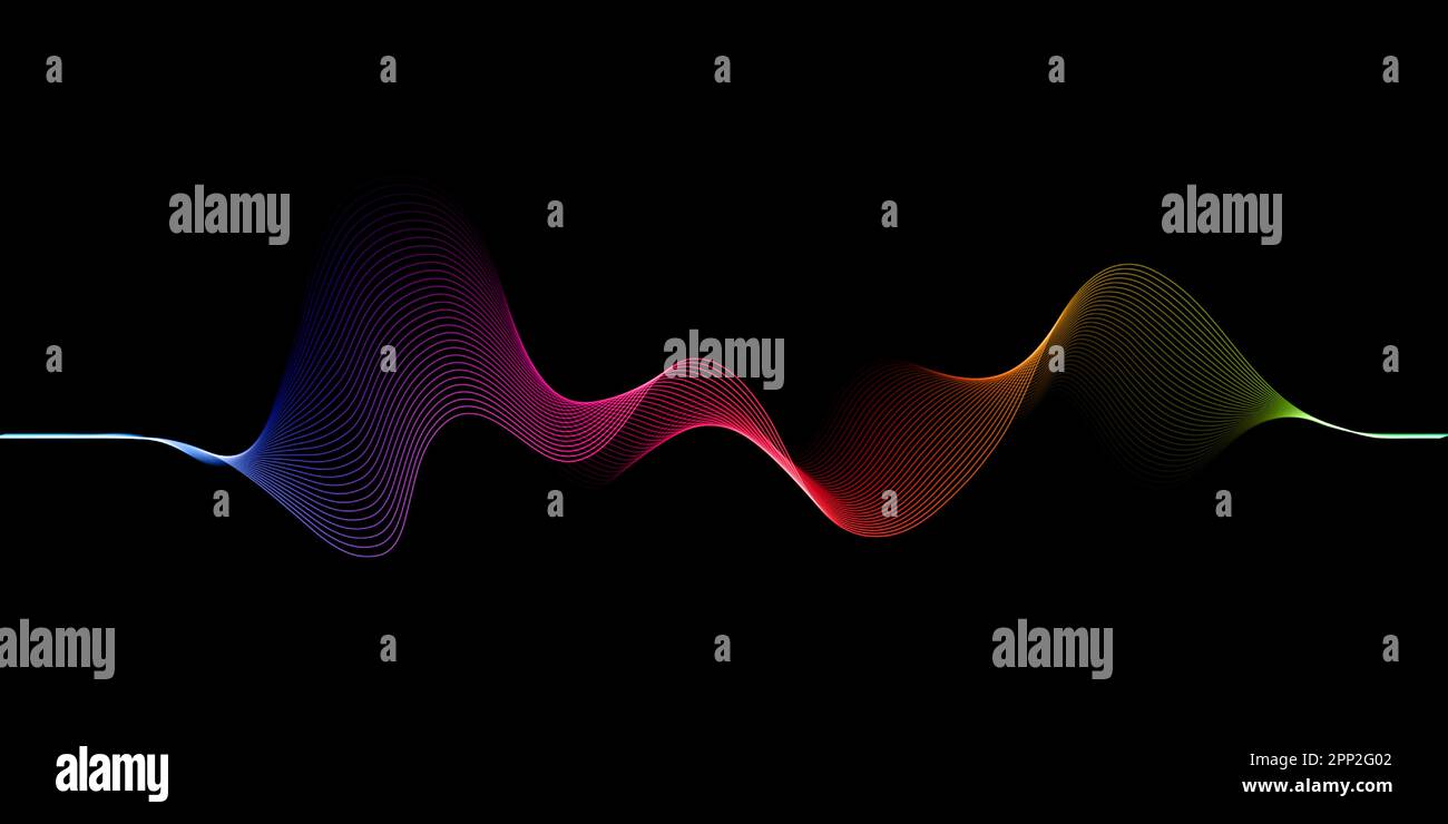 Abstract soundwave background with rainbow coloured flowing lines ...