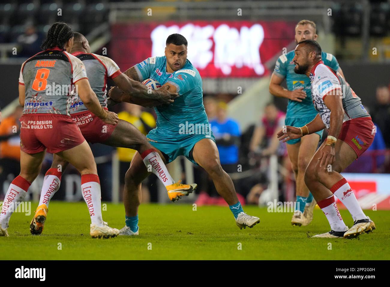 Leigh, UK. 21st Apr, 2023. Sam Lisone #15 of Leeds Rhinos runs at the ...