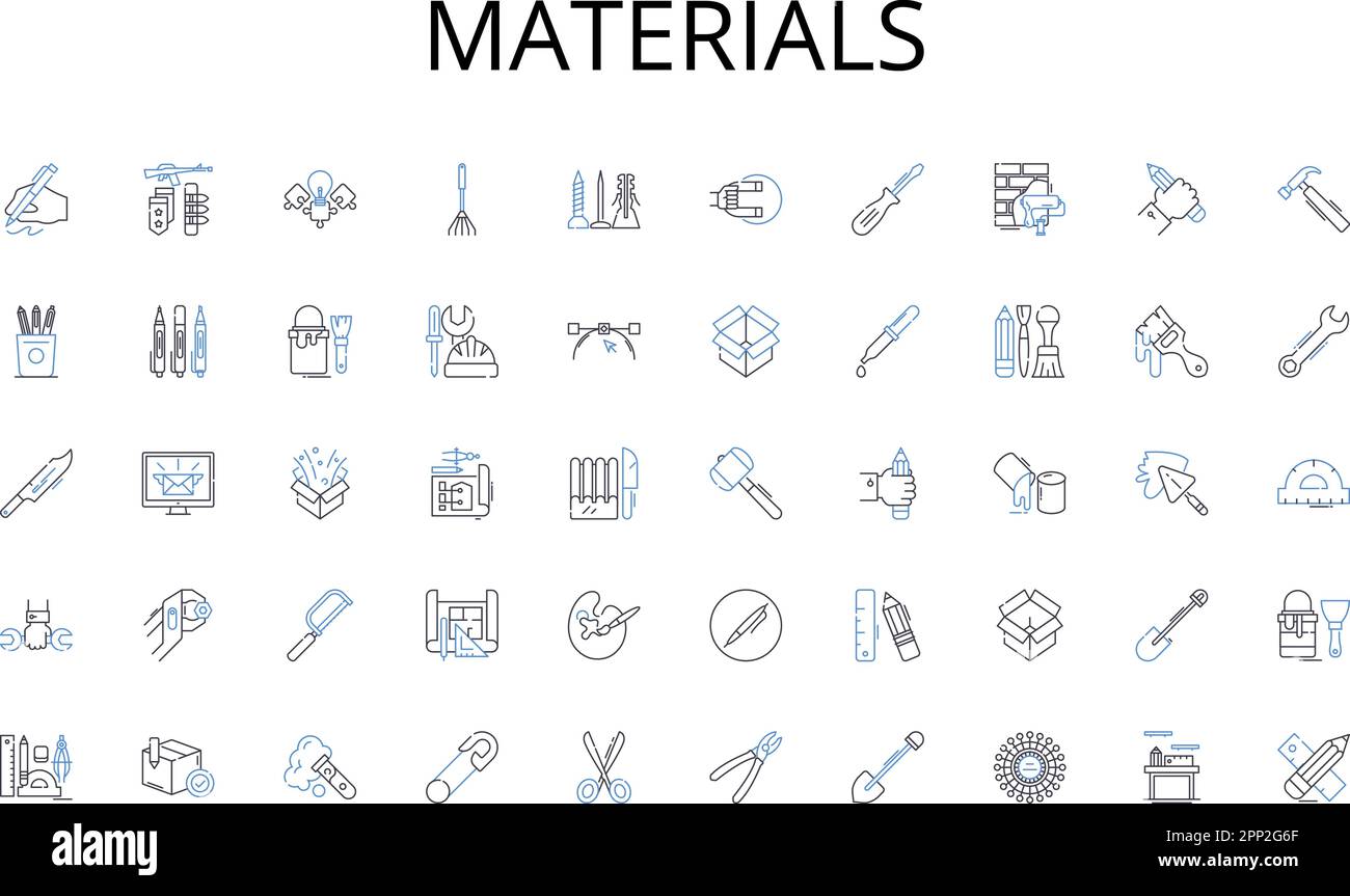Materials line icons collection. Hammer, Wrench, Screwdriver, Pliers ...
