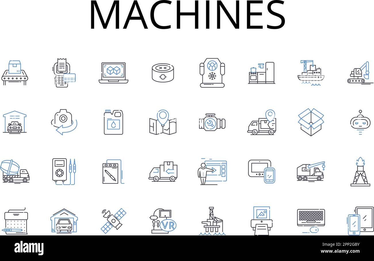 Machines line icons collection. Gearworks, Automatons, Mechanisms ...