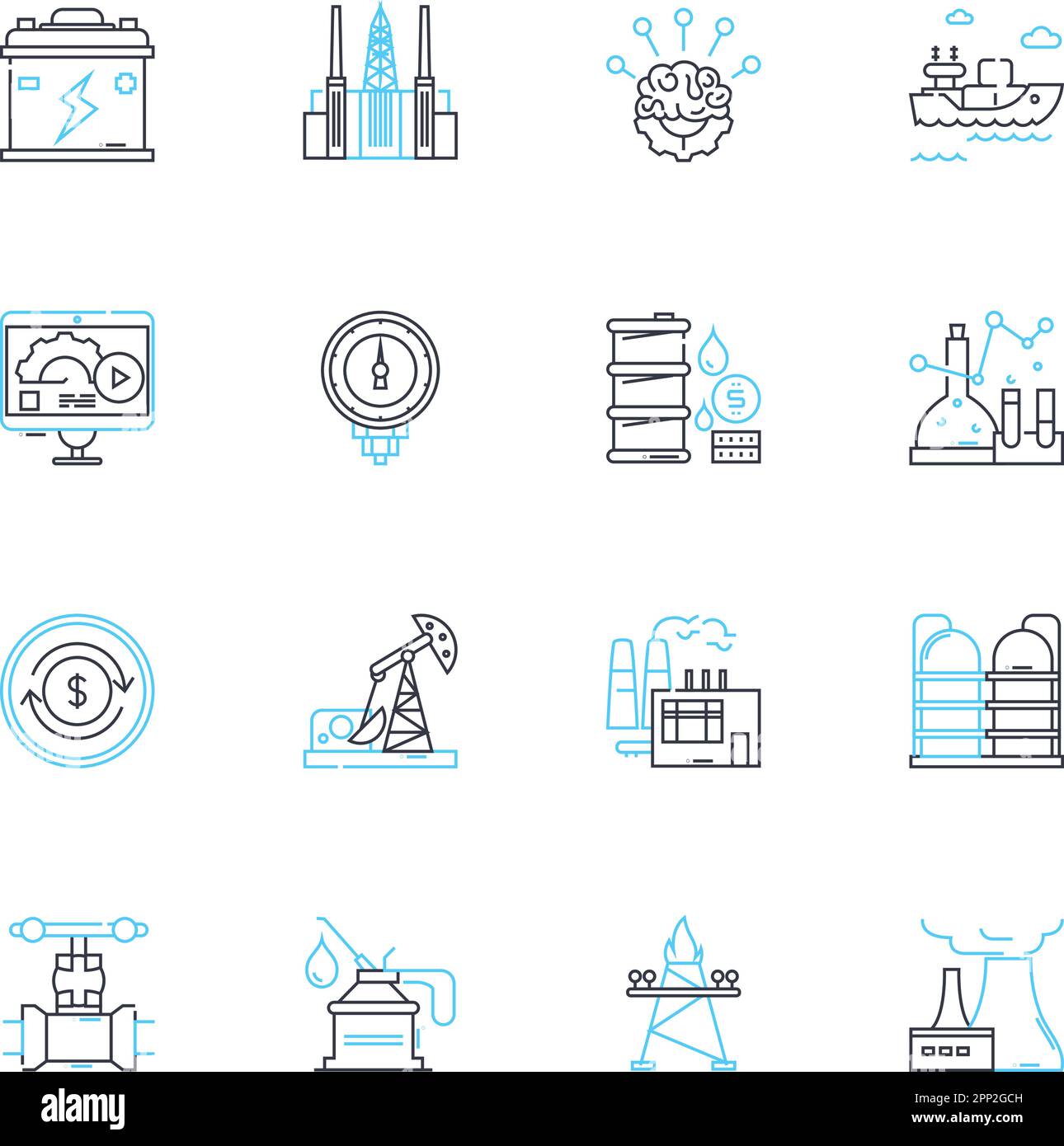 Sustainable energy linear icons set. Renewable, Solar, Wind, Hydro, Geothermal, Biomass ...