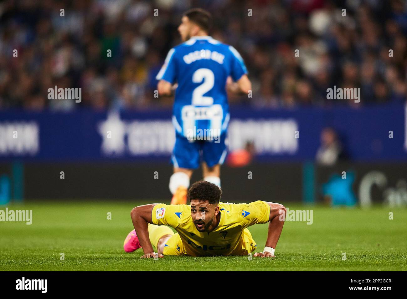 Cornellà de Llobregat, Spain. 21st Apr 2023. Chris Ramos of Cadiz CF ...