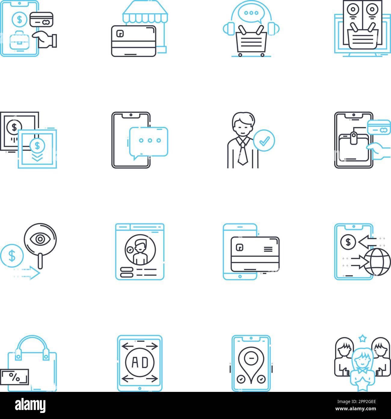 Advertising campaign linear icons set. Branding, Message, Strategy ...