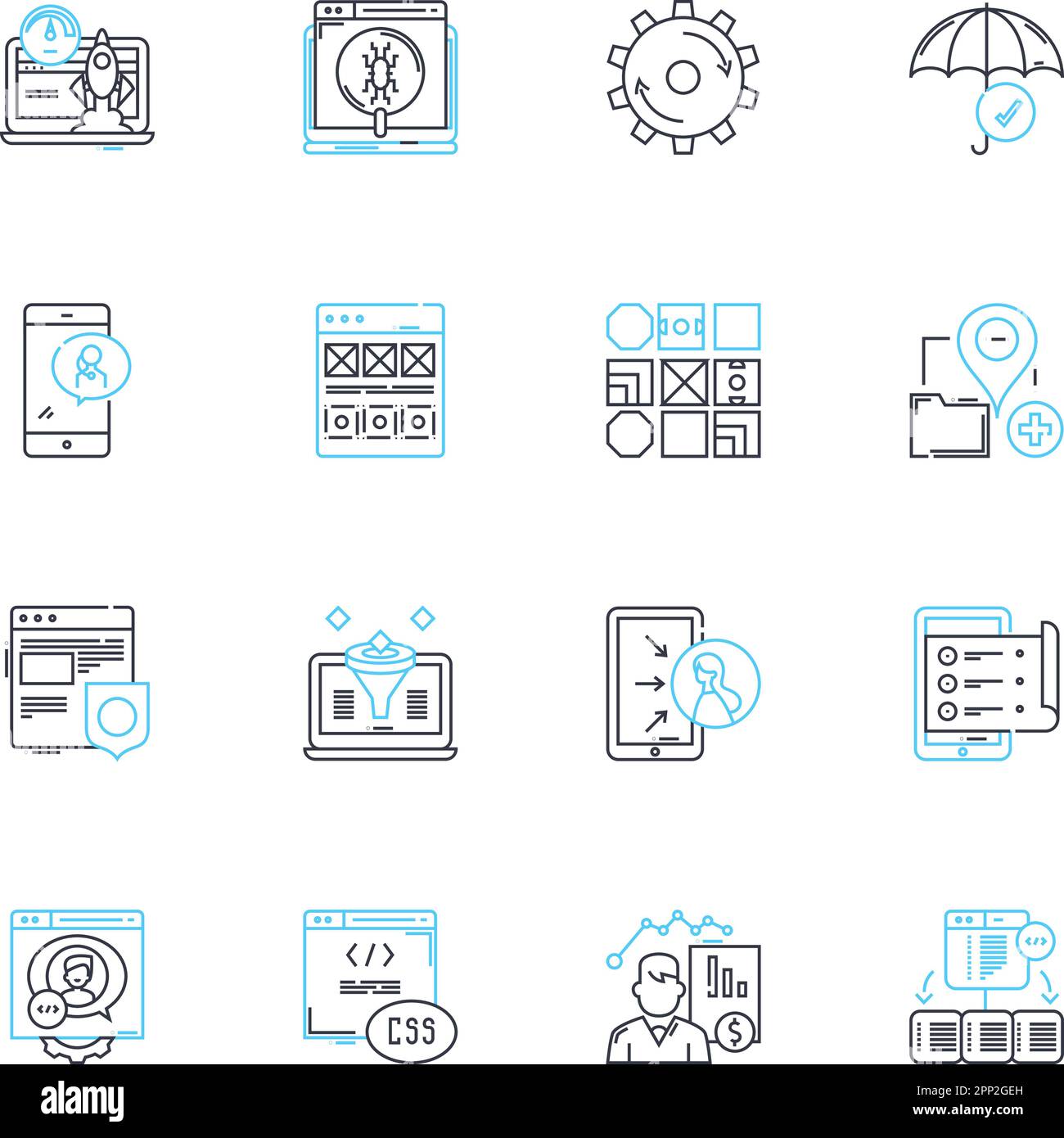 Search engine linear icons set. Google, Bing, Yahoo, DuckDuckGo, Index, Algorithm, Rankings line ...