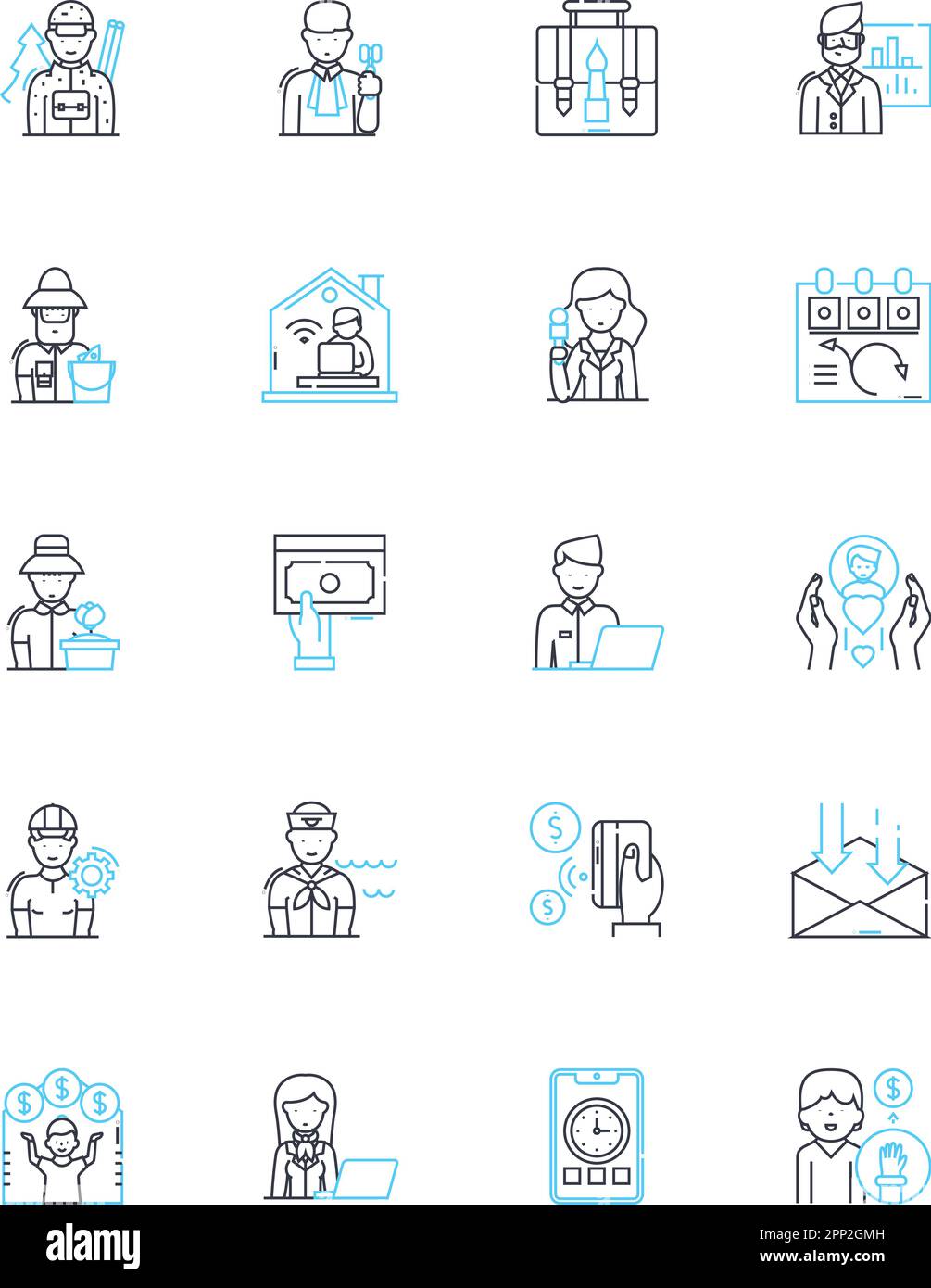 Trade work linear icons set. Carpentry, Plumbing, Electrical, Masonry ...