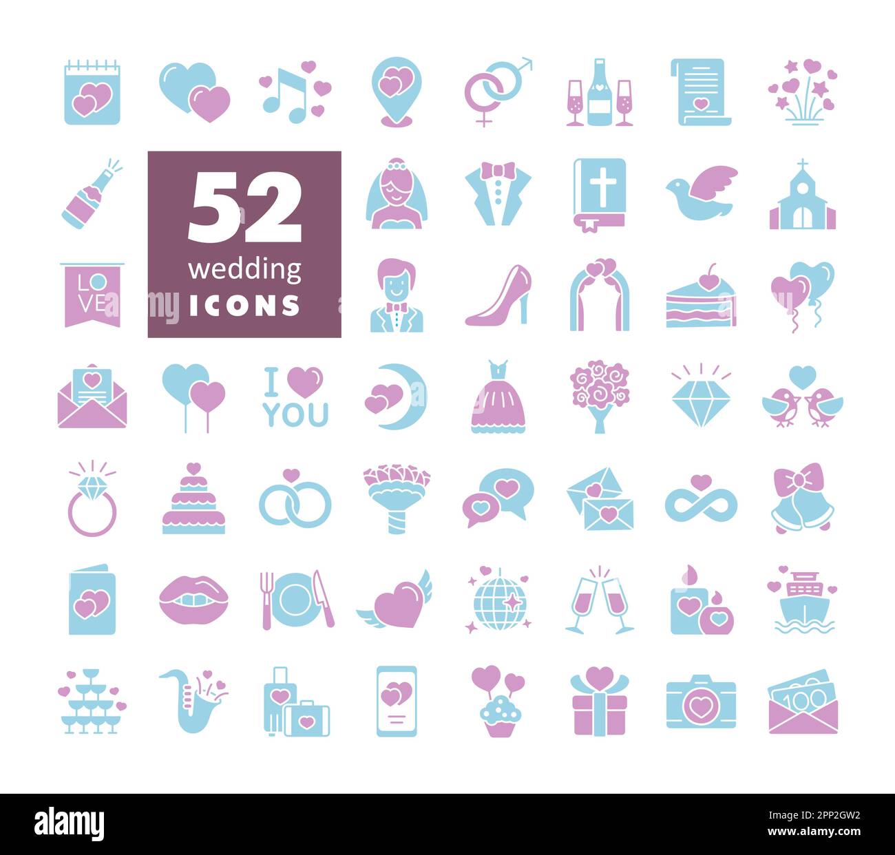 Wedding, marriage, bridal isolated glyph icon set. Vector illustration ...