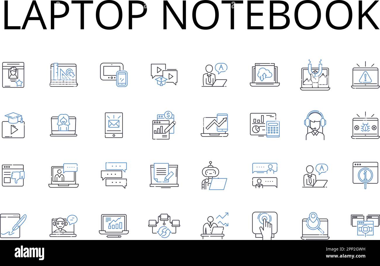Laptop Notebook Line Icons Collection Portable Computer Mobile