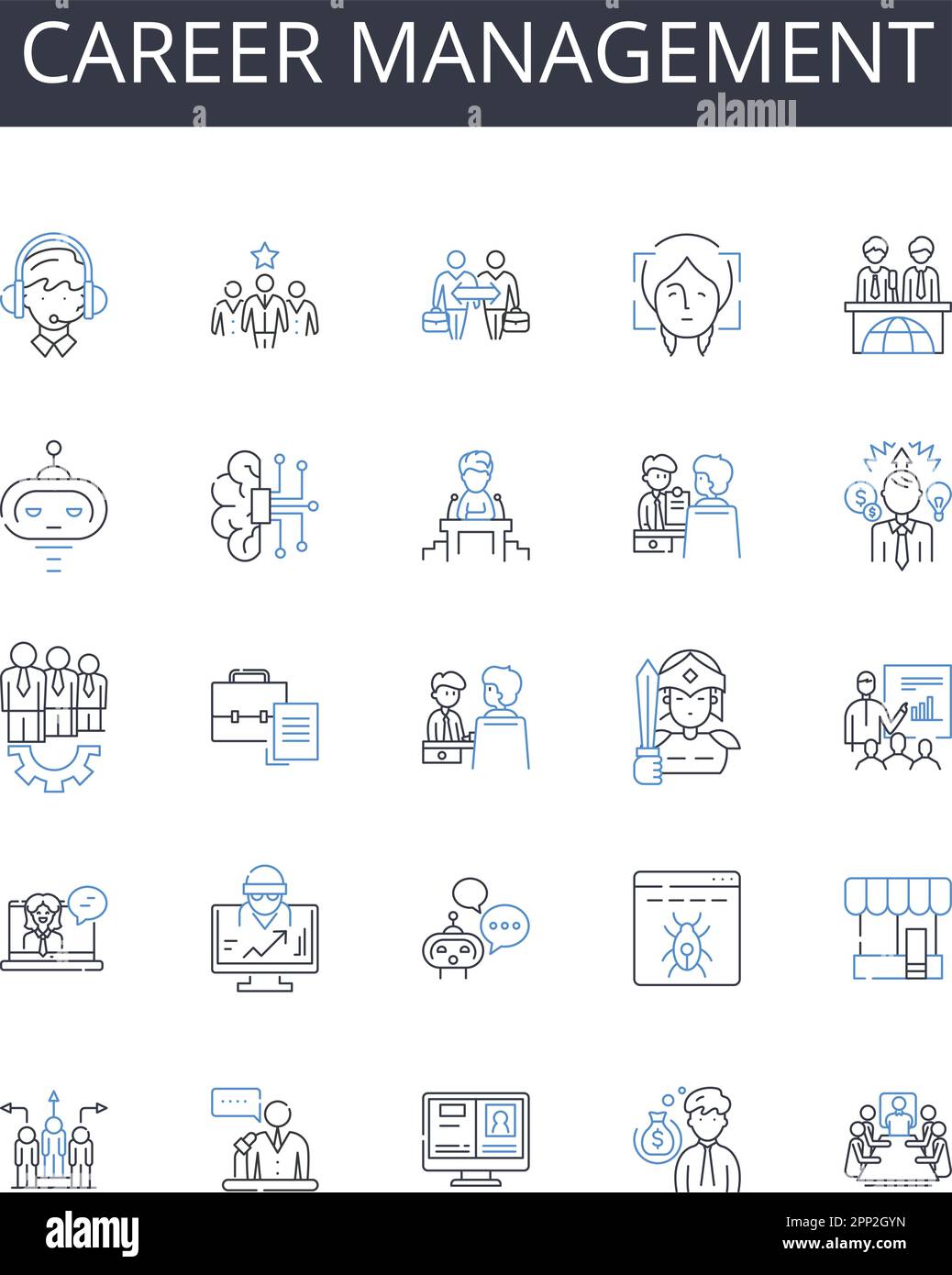 Career management line icons collection. Job development, Work progress, Employment strategy ...