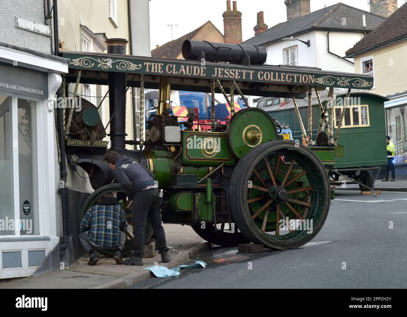The scene in Star Lane, Dunmow, Essex, after a steam traction engine ...