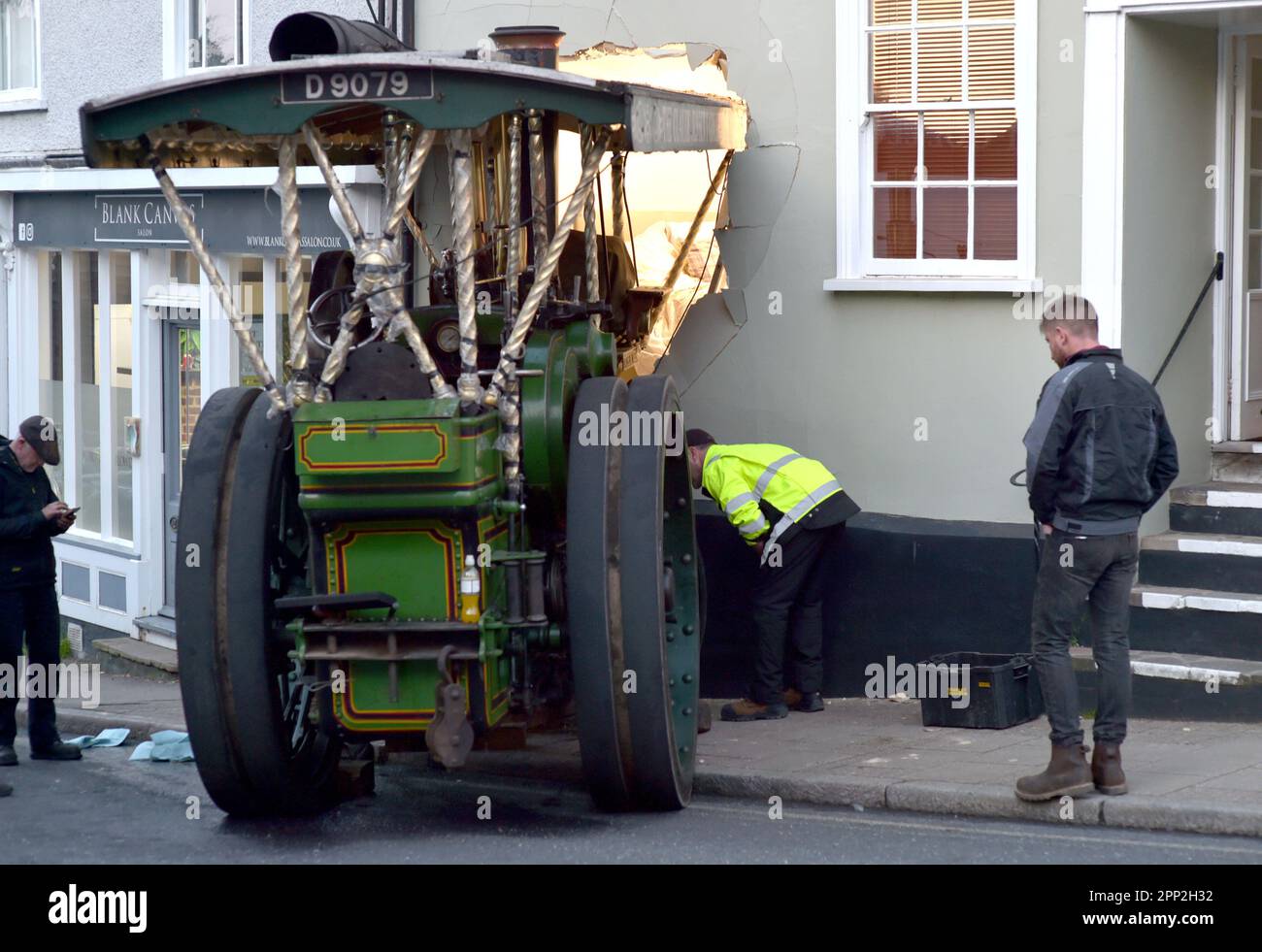 The scene in Star Lane, Dunmow, Essex, after a steam traction engine ...