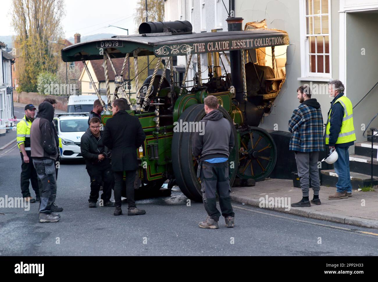 The scene in Star Lane, Dunmow, Essex, after a steam traction engine ...